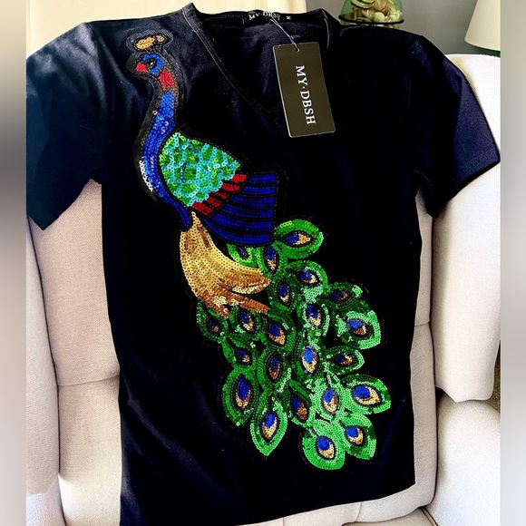 MY - DBSH | Tops | New Sequined Peacock Top Ladies Small | Poshmark